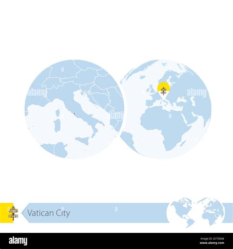 vatican city on world globe with flag and regional map of vatican city