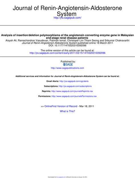 Pdf Analysis Of Insertiondeletion Polymorphisms Of The Angiotensin Converting Enzyme Gene In