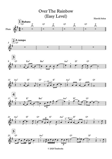 长笛 Sheet Music 飞跃彩虹 简单 美乐蒂佳朵