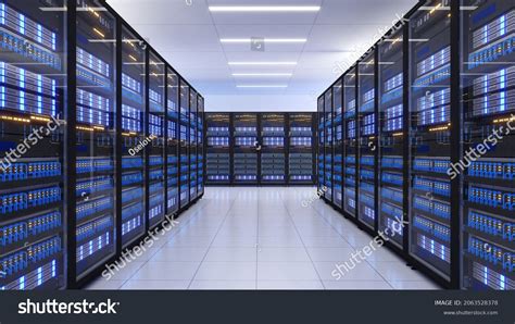 완벽한 운영 서버 랙의 여러 행이 스톡 일러스트 2063528378 Shutterstock