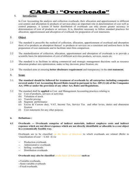 Cost Accounting Standard 3 Overheads