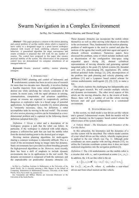Swarm Navigation In A Complex Environment World Academy Of
