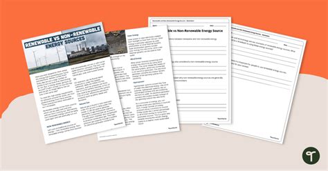 Renewable Vs Nonrenewable Energy Sources Worksheets Teach Starter