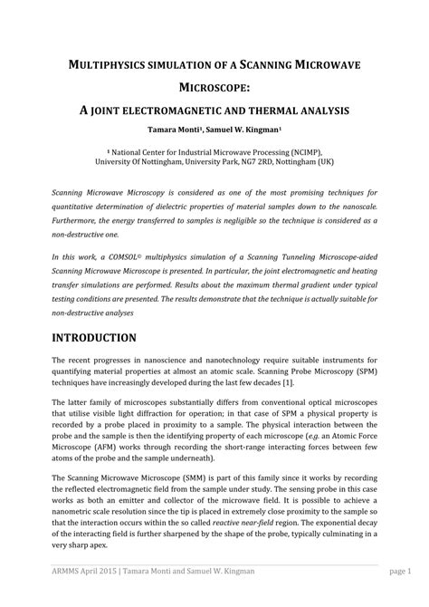 Pdf Multiphysics Simulation Of A Scanning Microwave Microscope A