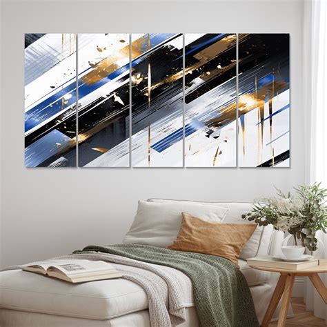 Mercer41 Blue Gold Symmetrical Abstract Cubism Metal Wall Art Living