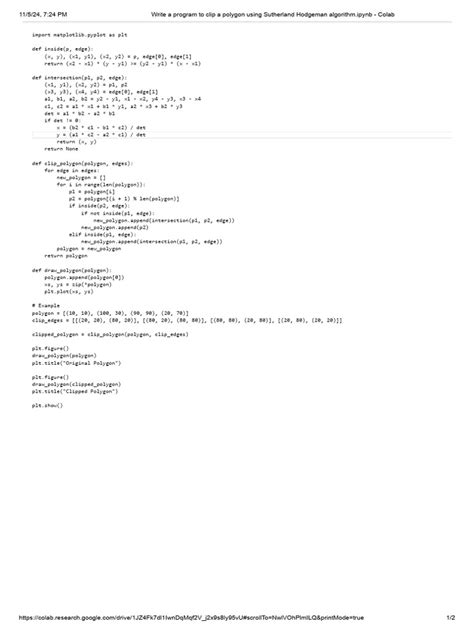 write a program to clip a polygon using sutherland hodgeman algorithm ipynb colab pdf