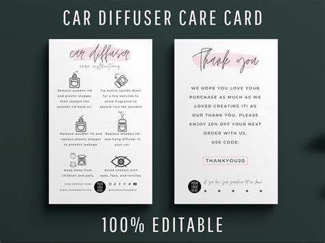 Editable Mini Car Diffuser Care Card Template Car Scent Care
