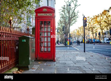 London England December 2022 Classic Retro Red Phone Booth London