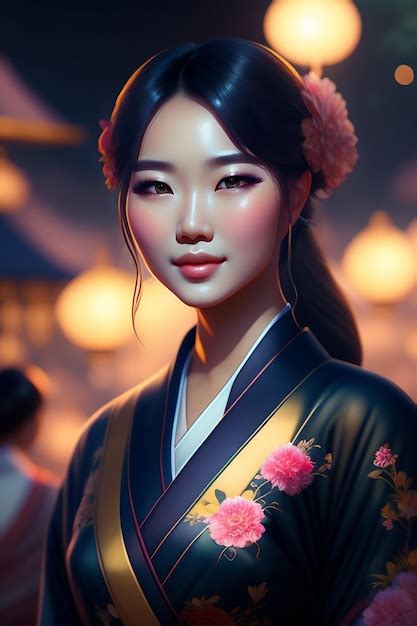 Premium Ai Image A Woman In A Kimono With Pink Flowers