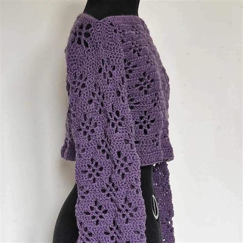 Purple Long Sleeve Crochet Jumper Top Boat Neck Depop