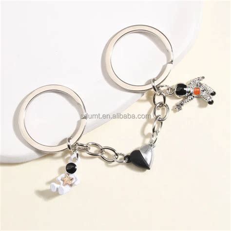 New Natural Crystal Quartz Stone Key Ring Heart Magnetic Button Key