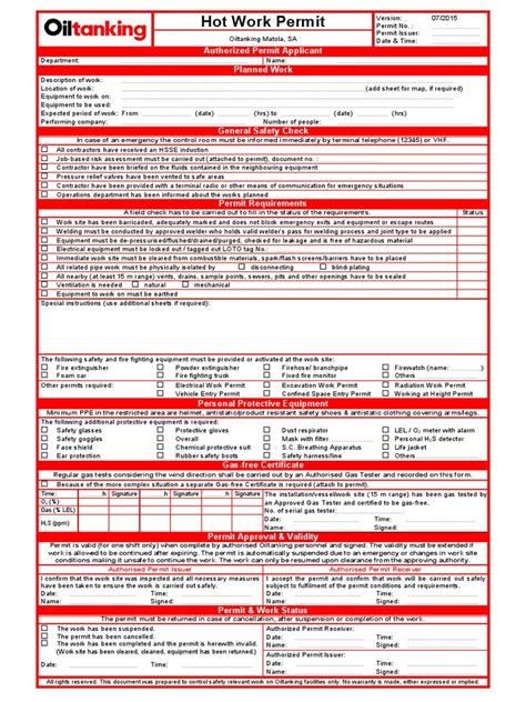 D06 Hot Work Permit Form Download Free Pdf Personal Protective