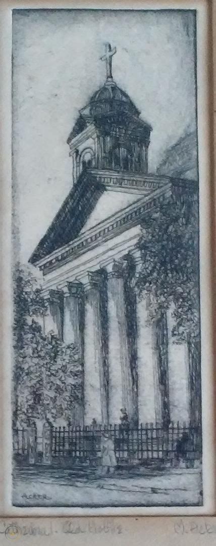 Signed 1930s Marian Acker Macpherson Etching Of The Cathedral Old Mobile 1848246048