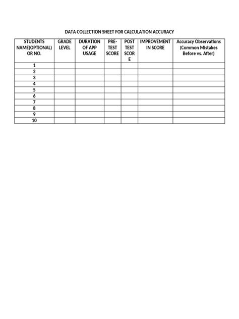 Data Collection Sheet For Calculation Accuracy Pdf Data Collection Sheet For Calculation Accuracy Pdf