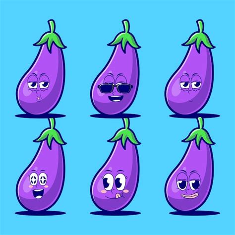 Premium Vector Vector Cartoon Emojis Of Eggplant