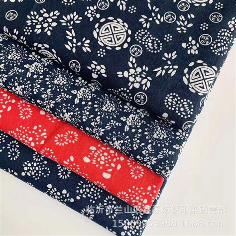 厂家货源 亚麻面料 麻布印花 背景布 工艺品布 乌镇青花系列 阿里巴巴