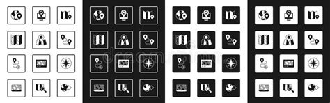 Set Folded Map With Location Marker Location The Globe Route Monitor Wind Rose And Icon
