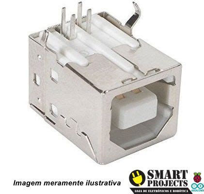 Conector USB Tipo B Fêmea 90 para Placa Arduino e Raspberry em