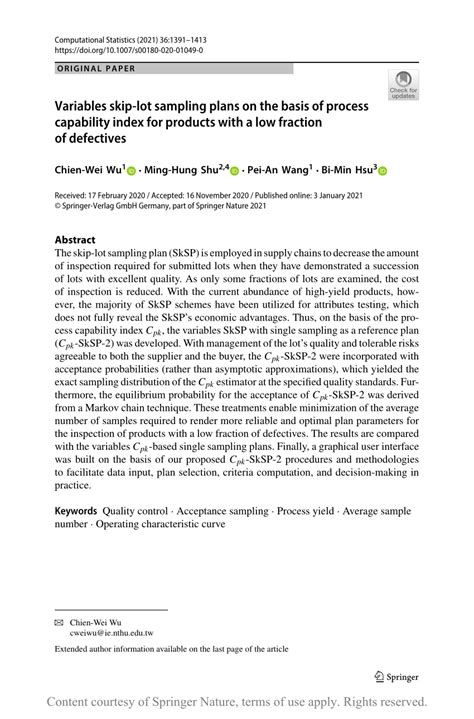 Variables Skip Lot Sampling Plans On The Basis Of Process Capability Index For Products With A
