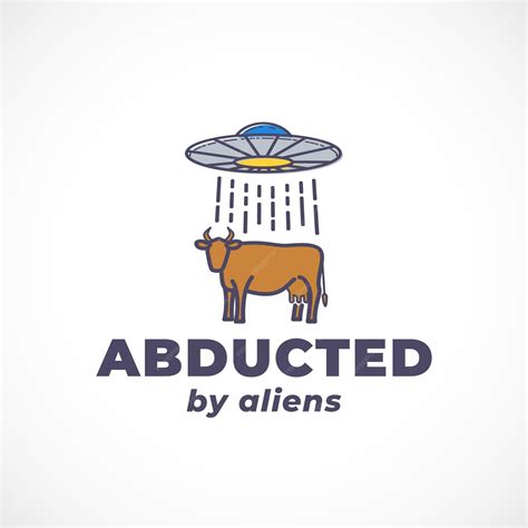 외계인에 의해 납치 추상 벡터 기호 기호 로고 템플릿 개요 Ufo 및 소 실루엣 현대 타이포그래피 공상 과학 소설 환상적인 문자