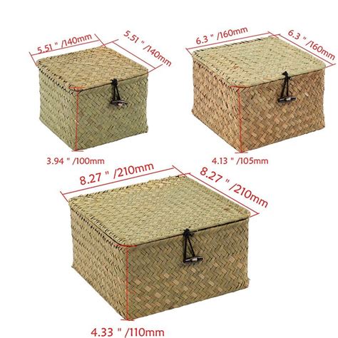 Badu Bg Плетена кошница Естествена ръчно изработена плетена кутия за съхранение с капак Кошница