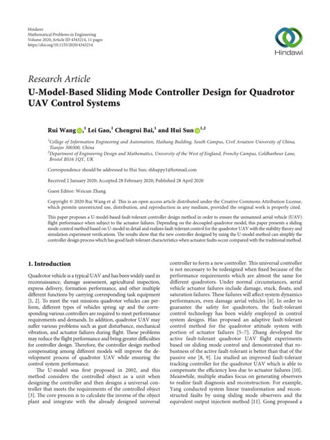 Pdf U Model Based Sliding Mode Controller Design For Quadrotor Uav Control Systems