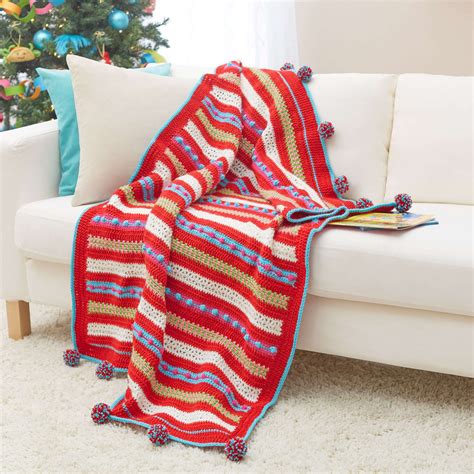 Free Easy Red Heart Christmas Morning Striped Throw Crochet Pattern