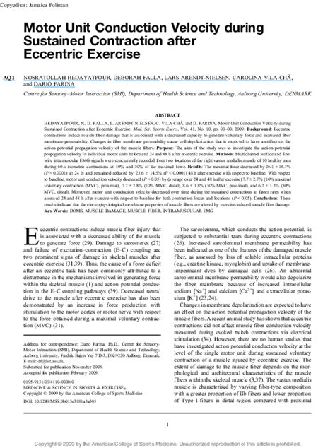 Pdf Motor Unit Conduction Velocity During Sustained Contraction After Eccentric Exercise