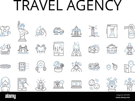 Travel Agency Line Icons Collection Tour Operator Expedition Planner