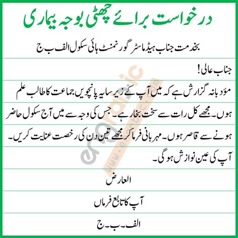 Engrabic Application For Sick Leave In Urdu