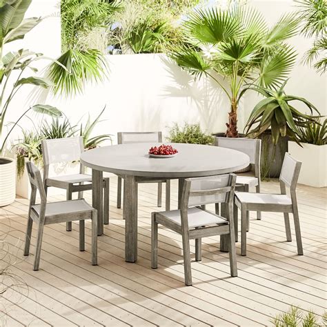 Portside Concrete Outdoor Round Dining Table 60 Dining Chair Set