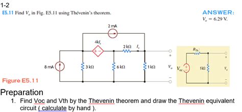 solved 1 2 e5 11 find v in fig e5 11 using thévenin s