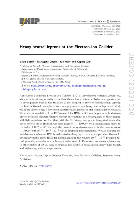 Pdf Heavy Neutral Leptons At The Electron Ion Collider