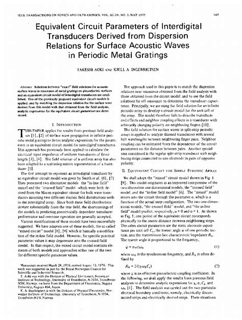 Equivalent Circuit Parameters Of Interdigital Transducers Derived From Dispersion Relations For