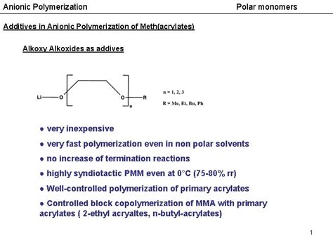 Anionic Polymerization Polar Monomers Additives In Anionic Polymerization