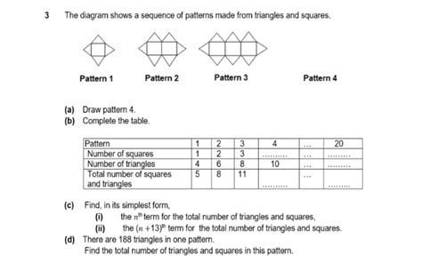The Diagram Shows A Sequence Of Patterns Made From Triangles And Squares