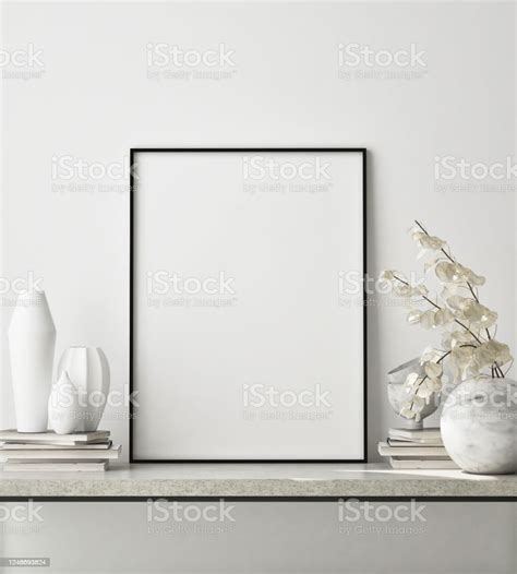 모던 한 인테리어 배경에서 포스터 프레임을 모의 클로즈업 3d 렌더링 0명에 대한 스톡 사진 및 기타 이미지 0명 개념