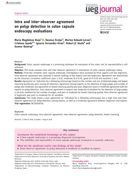 Pdf Intra And Inter Observer Agreement On Polyp Detection In Colon