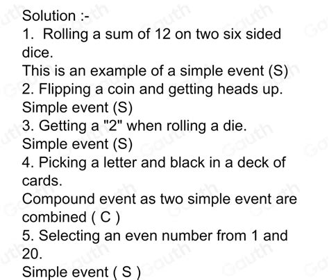 Solved A Tell Whether The Given Event Is A Simple Or Compound Event Write S If It Is A Simple