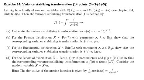 Solved Exercise Variance Stabilizing Transformation Chegg