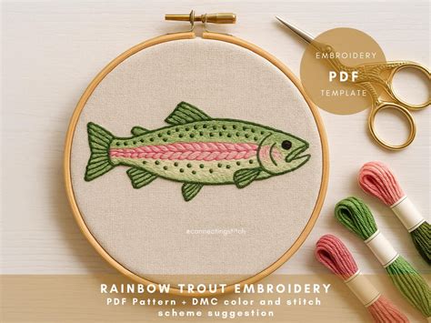 Rainbow Trout Embroidery Pattern Beginner Pdf Template Etsy