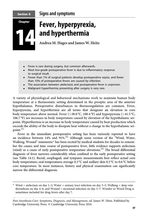 Fever Hyperpyrexia And Hyperthermia Chapter 14 Post Anesthesia Care