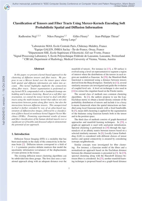 Pdf Classification Of Tensors And Fiber Tracts Using Mercer Kernels