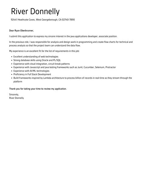 Java Applications Developer Associate Cover Letter Velvet Jobs