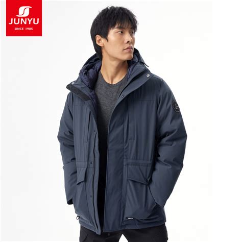 君羽户外白鹅绒羽绒服男中长款800蓬冬季加厚连帽羽绒服男g52177虎窝淘