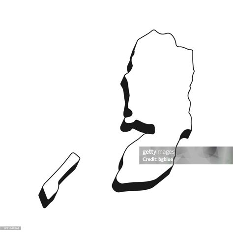 Palestinian Territories Map With Black Outline And Shadow On White