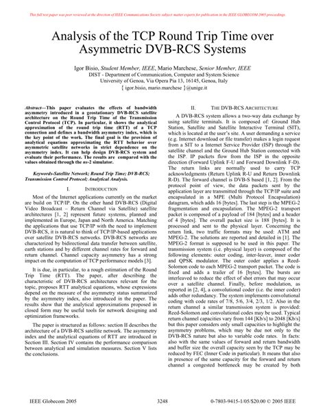 Pdf Analysis Of The Tcp Round Trip Time Over Asymmetric Dvb Rcs Systems