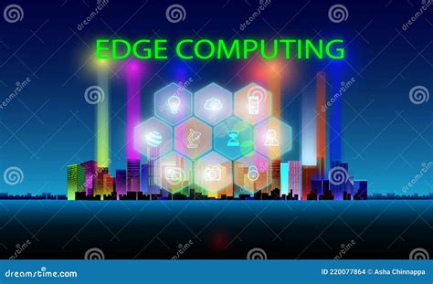 Concept Of Edge Computing And Iot Icons On City Background Stock