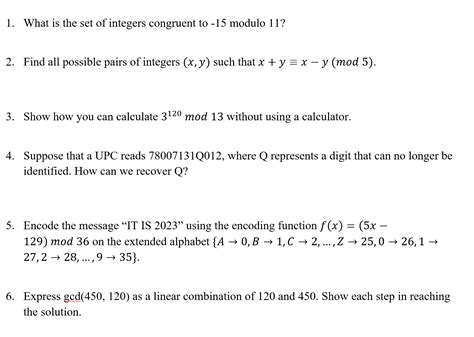 Solved 1 What Is The Set Of Integers Congruent To 15 Chegg