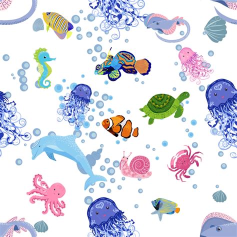 Marine Life Background Seamless Pattern Underwater Background Image